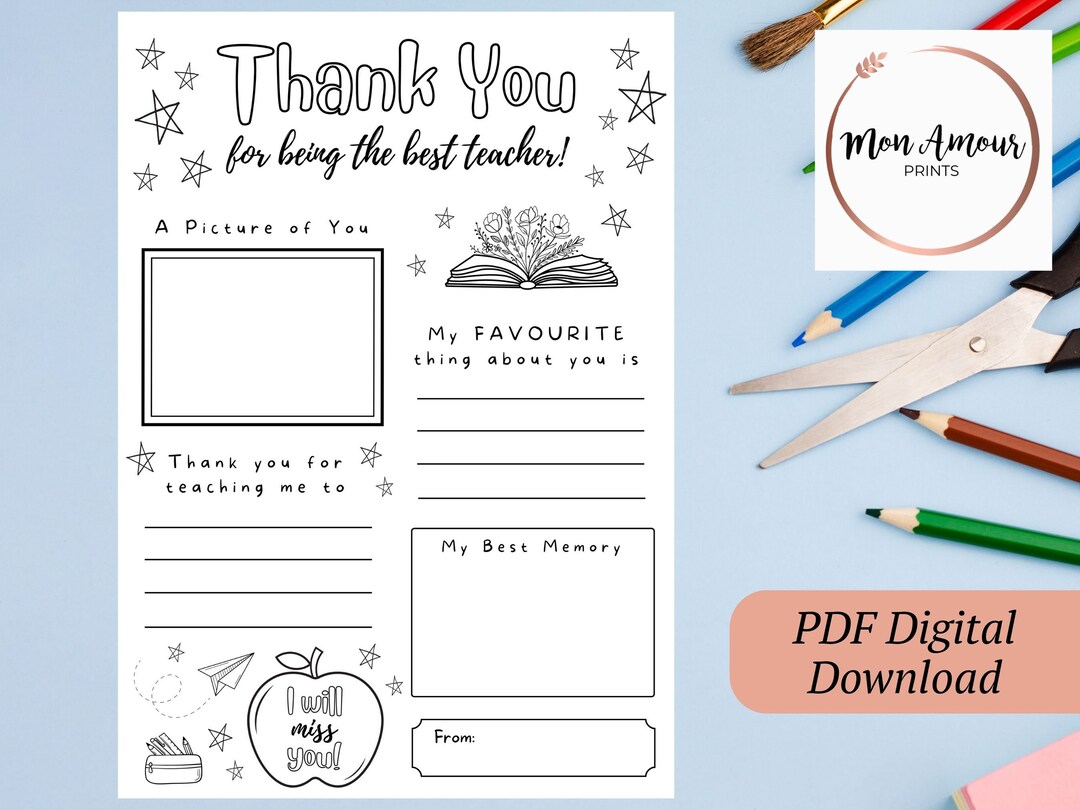 Thank You Teacher Colouring Page | Teacher Appreciation Letter | End of ...