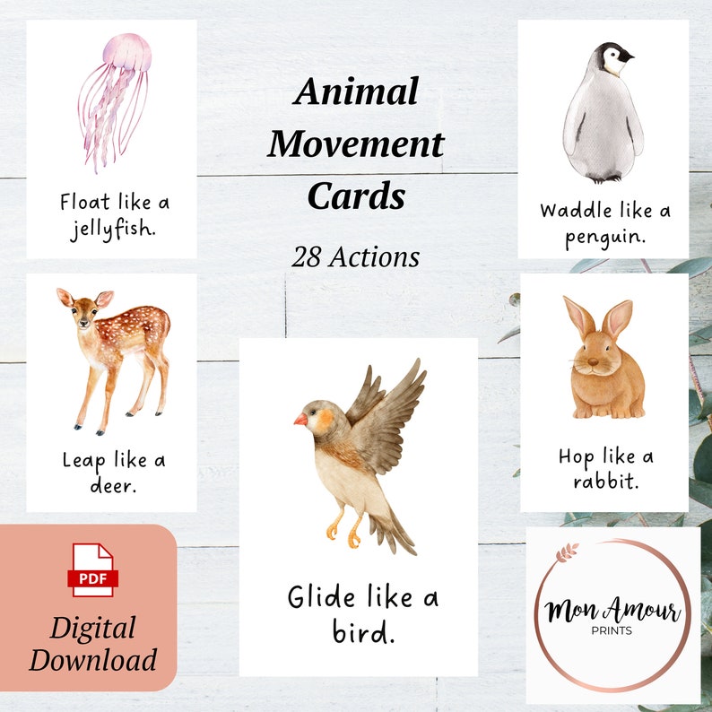 Animal Movement Cards | Fitness Flashcards | Animal Actions | Brain ...