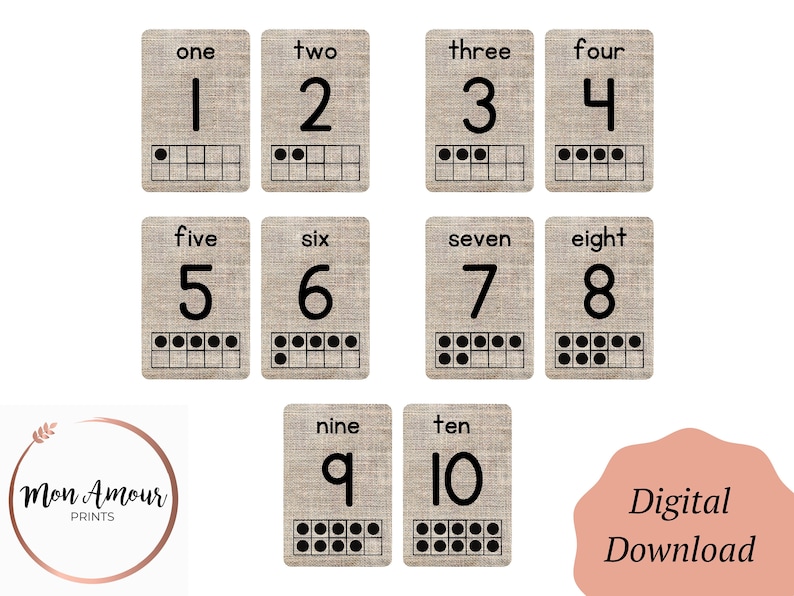 Hessian 10s Frame Posters Number Cards From 1 to 10 Place - Etsy UK