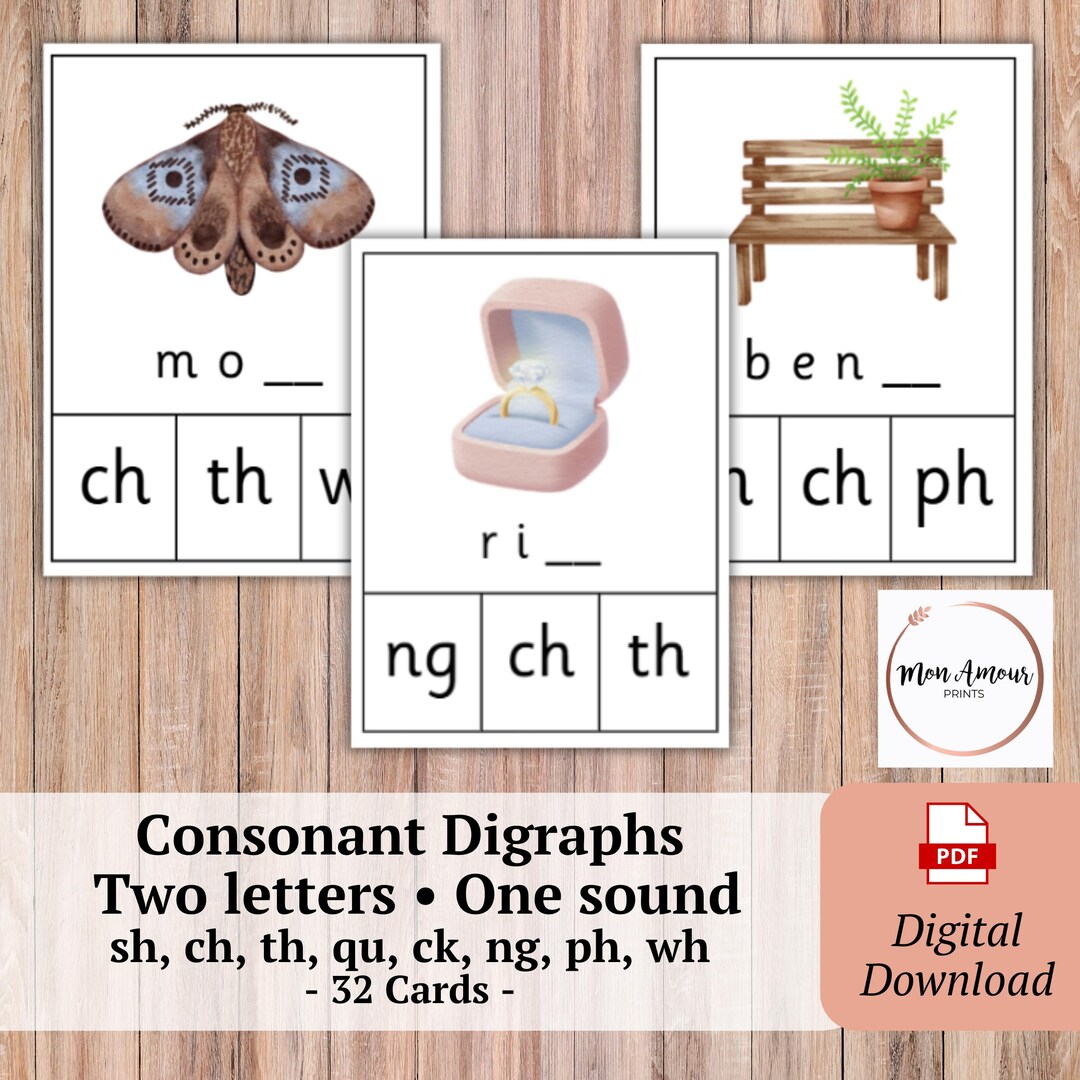 Consonant Digraph Phonics Clip Cards | Sh Ch Th Wh Ph Ng Ck Qu ...