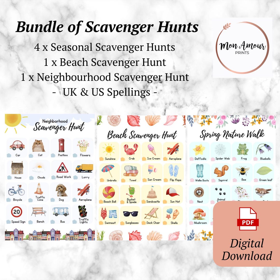 Outdoor Scavenger Hunt Bundle | Seasonal Nature Walks | Beach ...