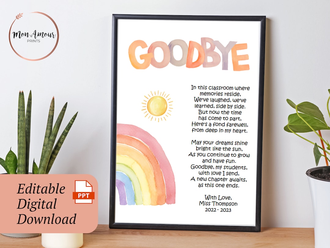 Editable End of Year Poem | Goodbye Print for Students | End of School ...
