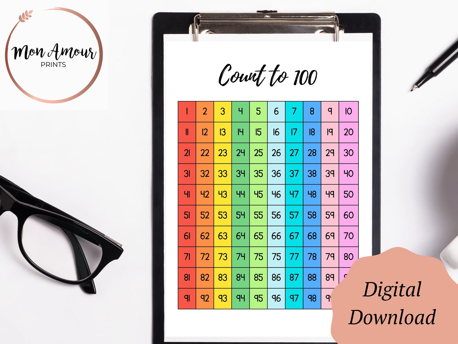 100 Square | Count to 100 | One Hundred Square | Education Poster ...