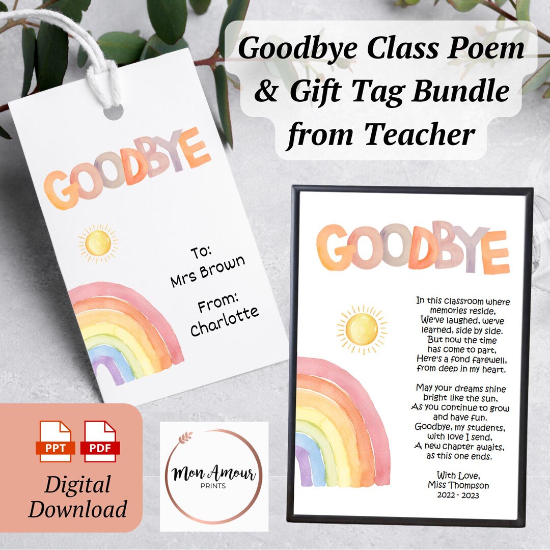 Editable End of Year Poem & Gift Tag Bundle | Goodbye Print for ...