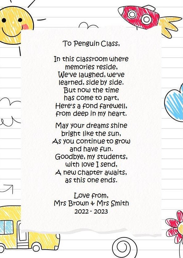 Editable End of Year Poem | Goodbye Print for Students | End of School ...