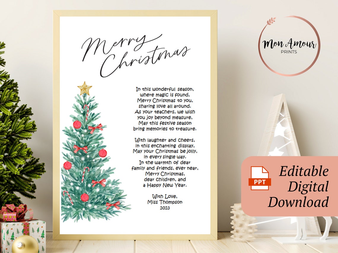 Editable Christmas Poem From Teacher to Children | Christmas Letter ...