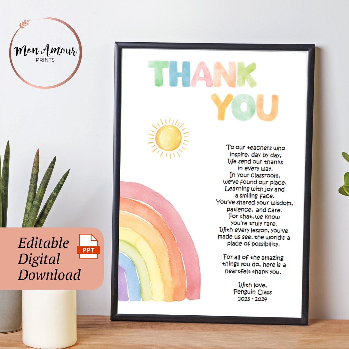 Editable Thank You Teacher Poem | End of Year Gift | Teacher Farewell ...