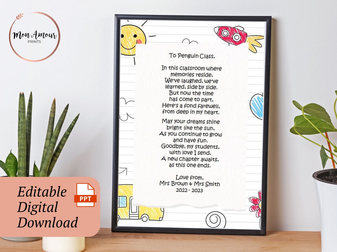 Editable End of Year Poem | Goodbye Print for Students | End of School ...