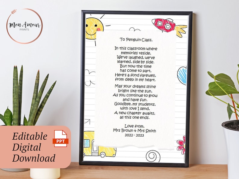 Editable End of Year Poem | Goodbye Print for Students | End of School ...