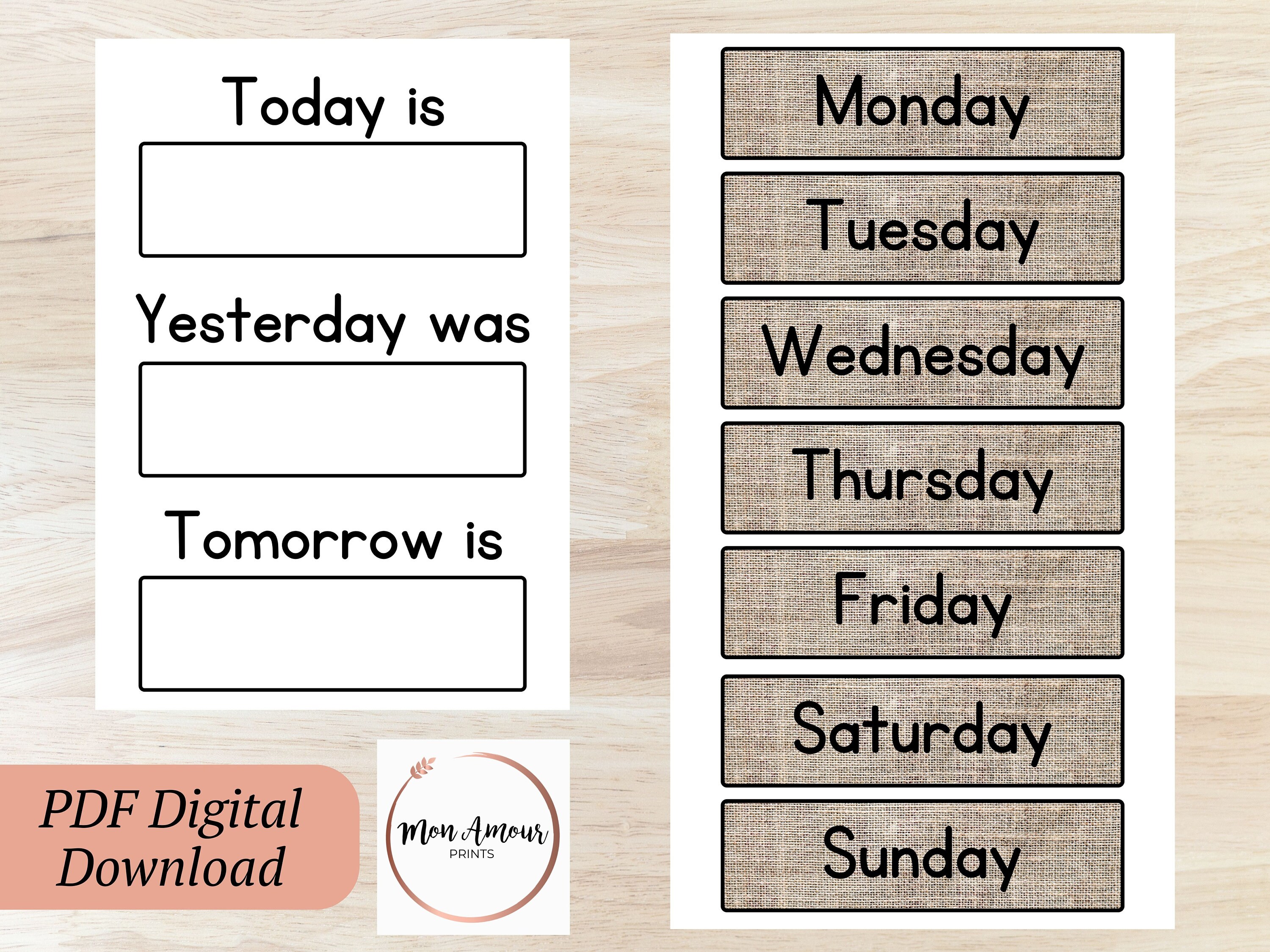 Days of the Week Display Hessian Flashcards KS1 & EYFS - Etsy