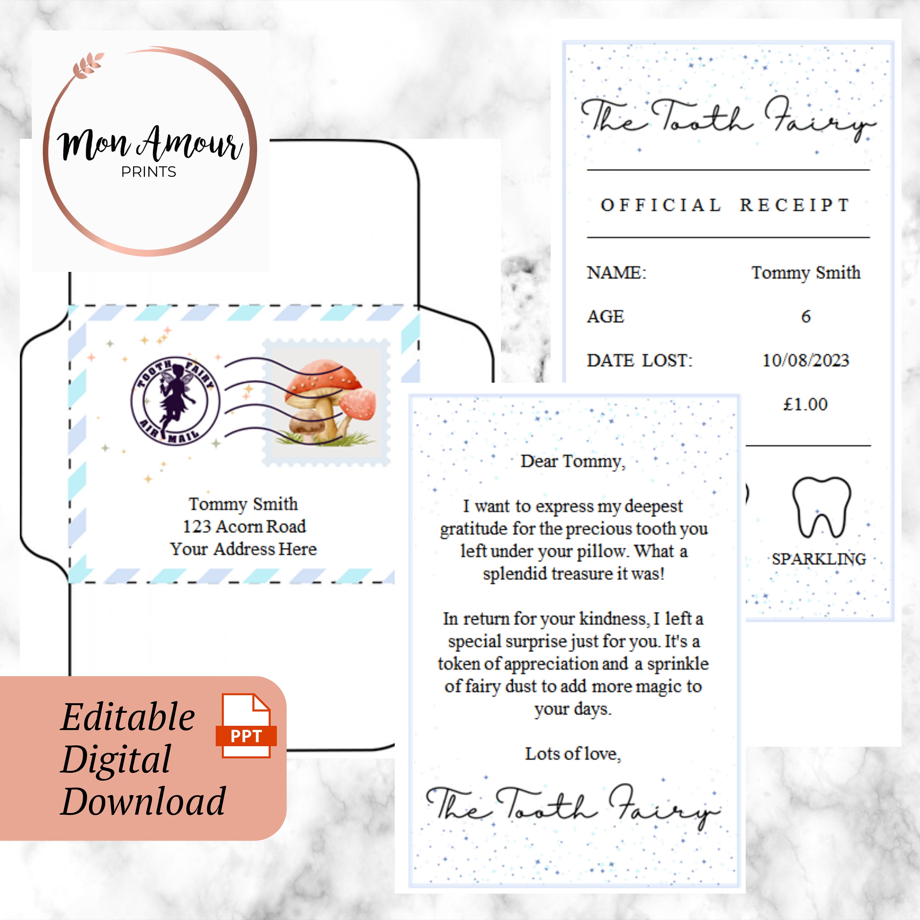 Mini Tooth Fairy Letter Tooth Fairy Receipt and Envelope Child's Lost ...