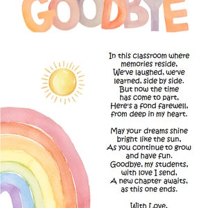 Editable End of Year Poem | Goodbye Print for Students | End of School ...
