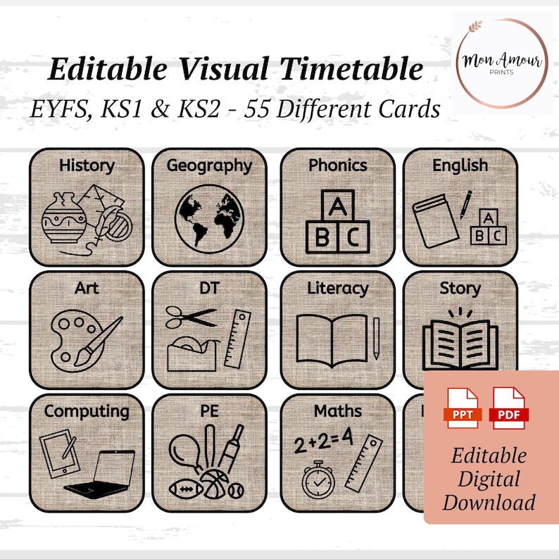 Editable Hessian Visual Timetable for Early Years, KS1, KS2 School ...
