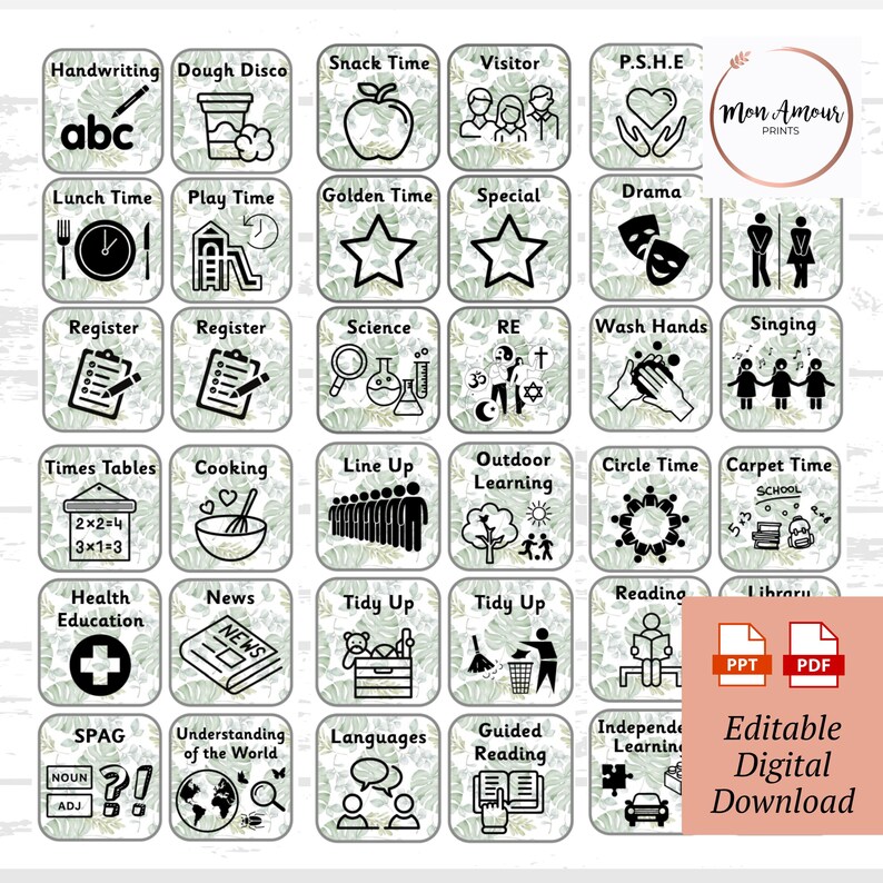 Editable Botanical Visual Timetable for Early Years, KS1, KS2 | School ...