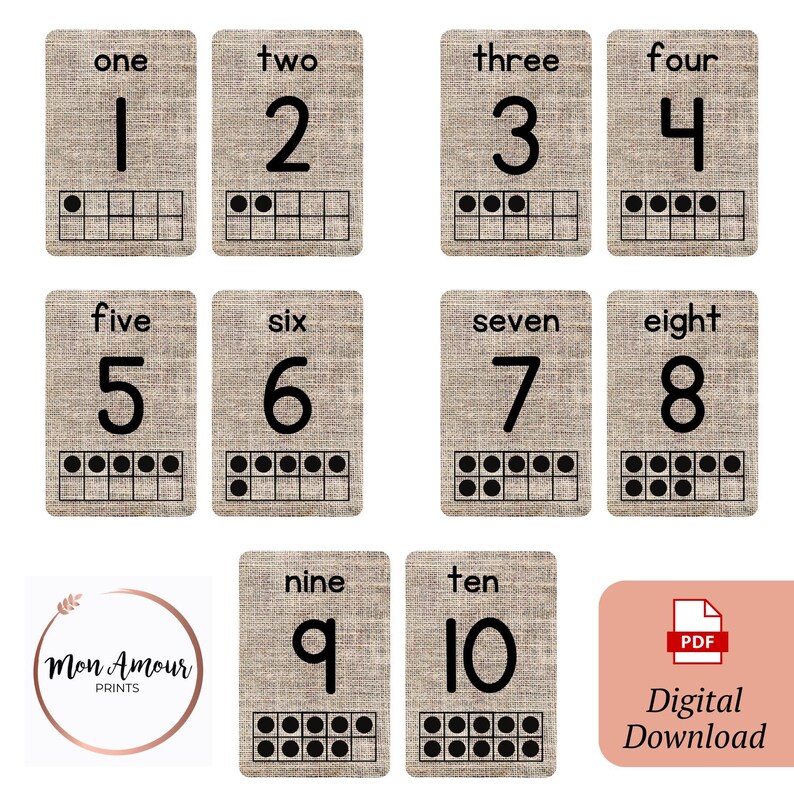 Hessian 10s Frame Posters | Number Cards From 1 to 10 | Place Value ...