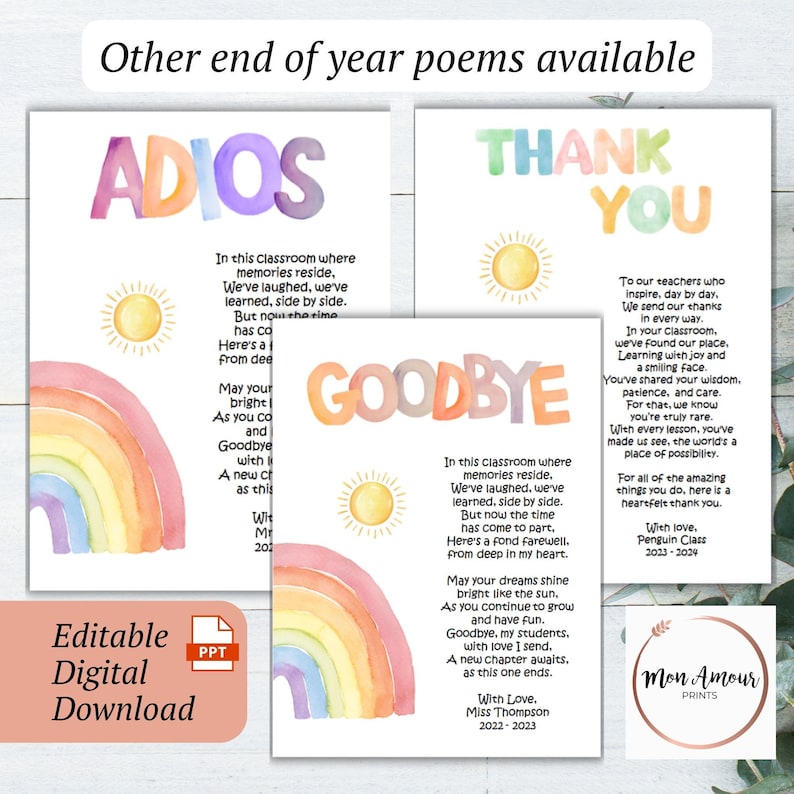 Editable End of Year Poem | Goodbye Print for Students | End of School ...