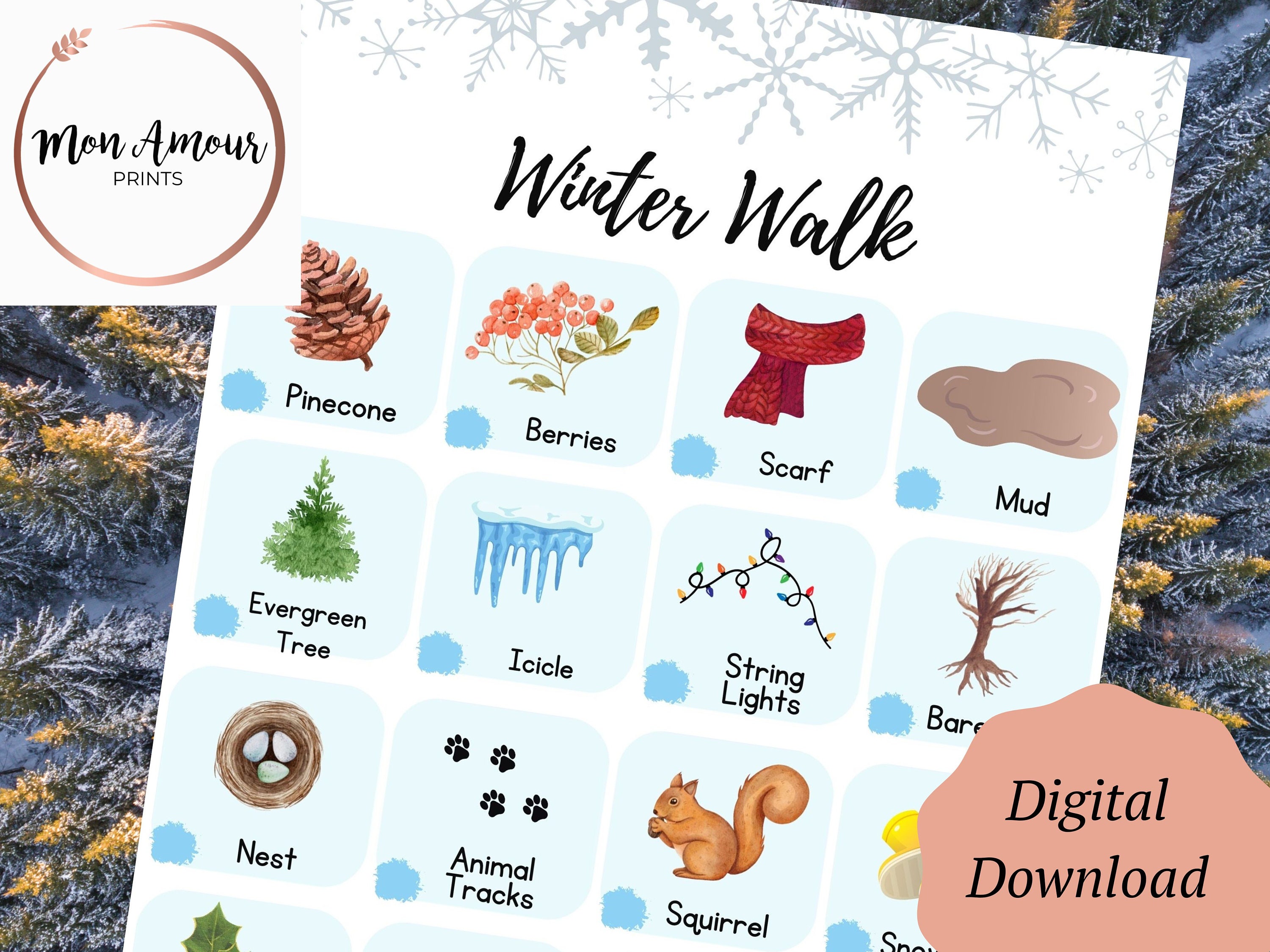 Printable Winter Nature Walk Scavenger Hunt Children's Outdoor Activity ...