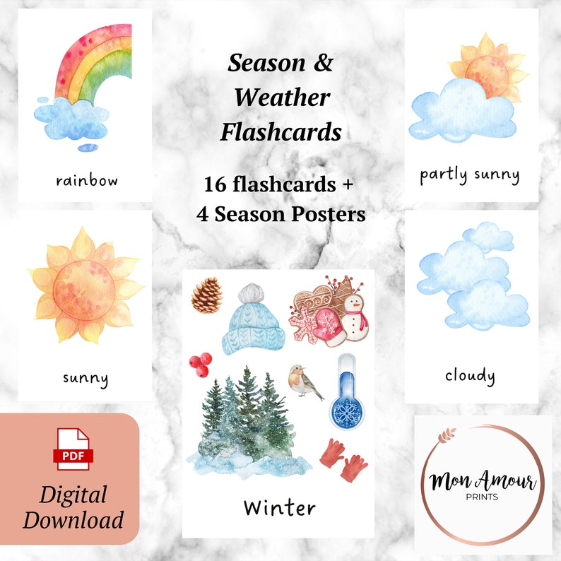 Weather Flashcards Seasons of the Year Home School Weather Study ...