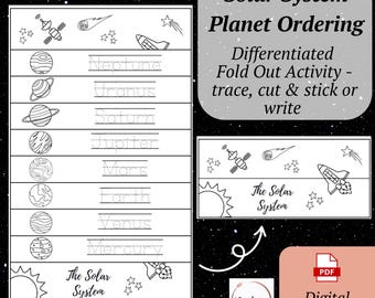 Solar System Planets Ordering Printable Foldable Trace, Cut & Stick, or ...