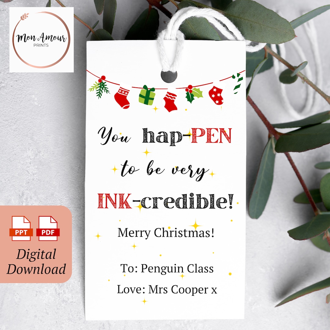 Personalised Pen Gift Tag Christmas Gift Tag Student Class - Etsy