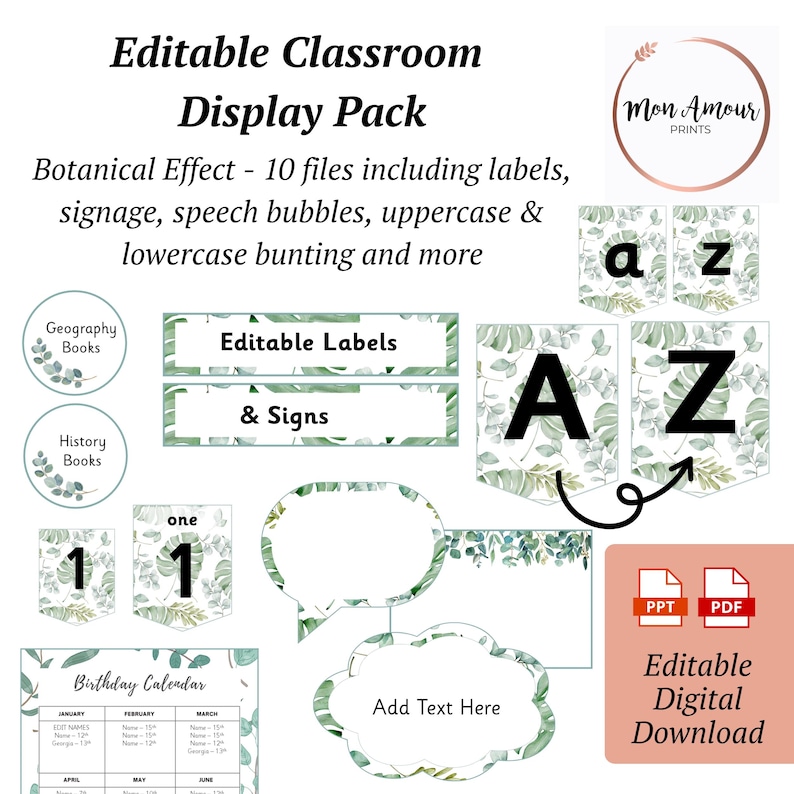 Editable Classroom Display Pack | Botanical Bunting | Display Headers ...