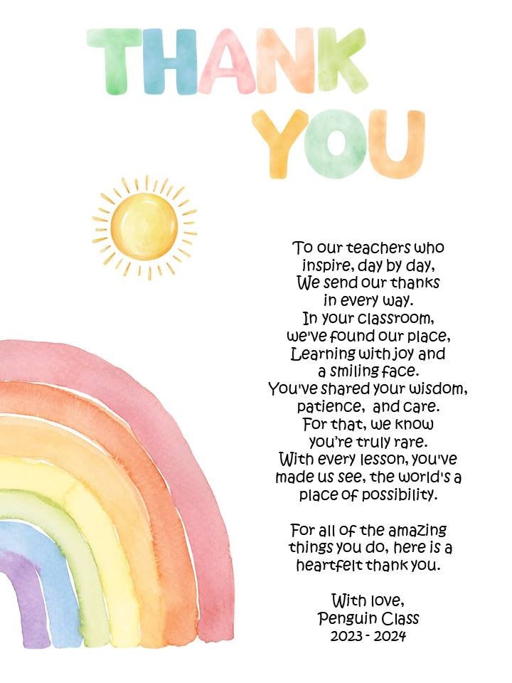 Editable Thank You Teacher Poem | End of Year Gift | Teacher Farewell ...