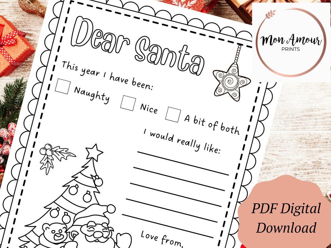 Printable Colouring Letter to Santa Christmas Wish List - Etsy
