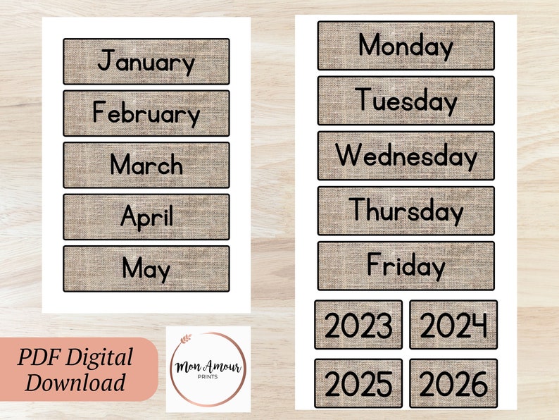 Editable Calendar Display Days of the Week Months of the - Etsy UK