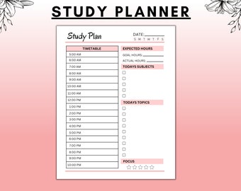 Study Planner Printable, Print at Home Study Plan, Student Planning ...