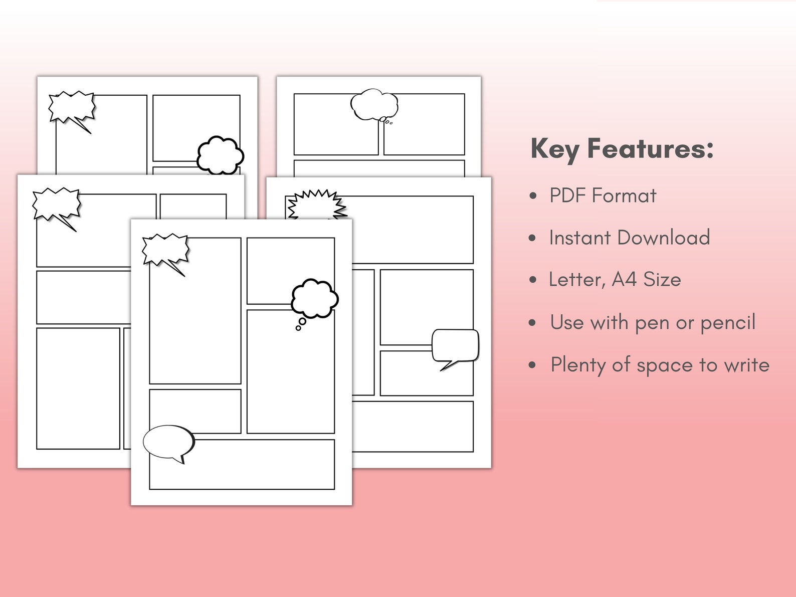 Blank Comic Book Strip Template, Printable Comic Panels (PDF & PNG) - Etsy