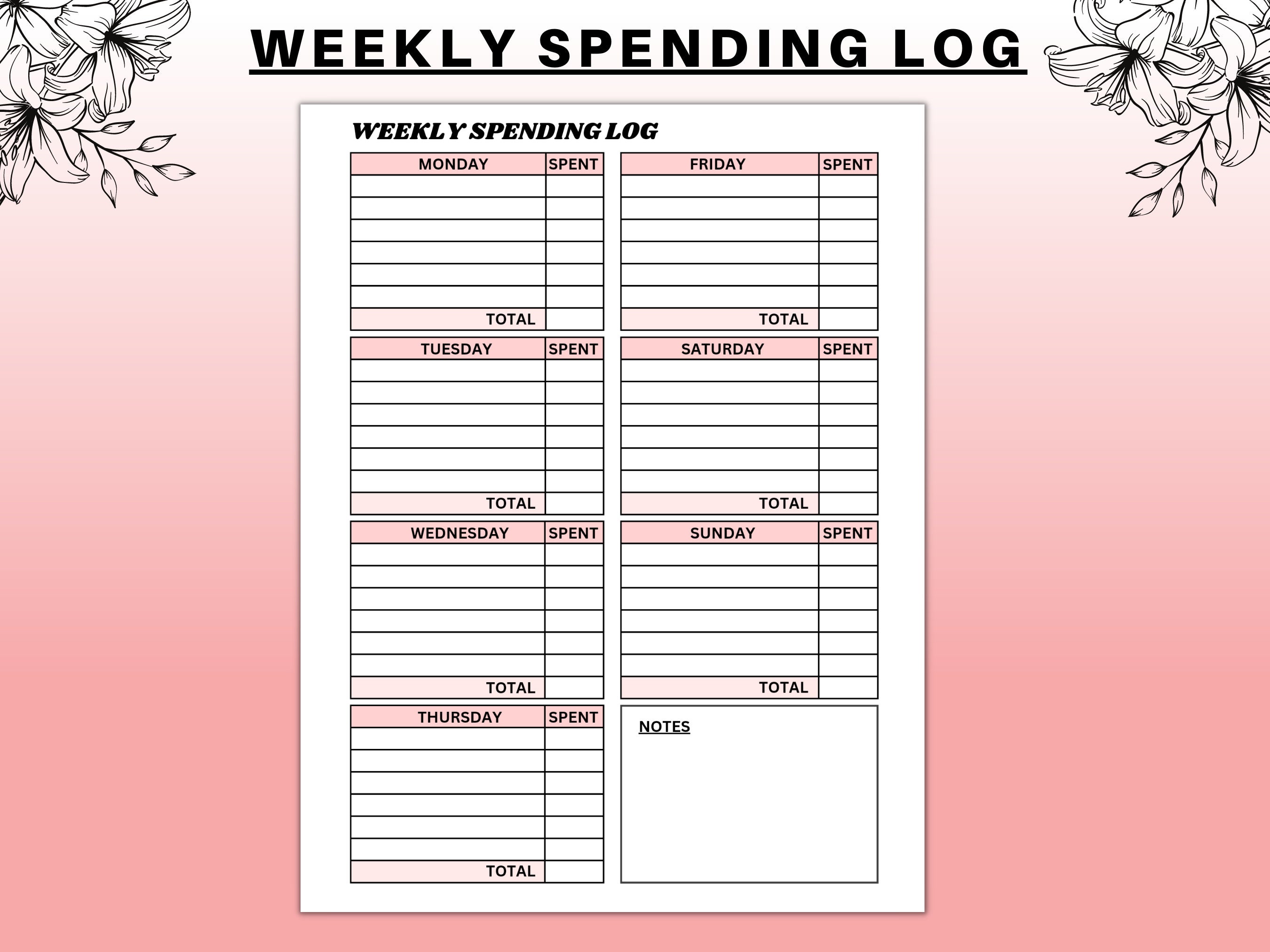 Weekly Spending Tracker, Spending Tracker, Expense Tracker Printable ...