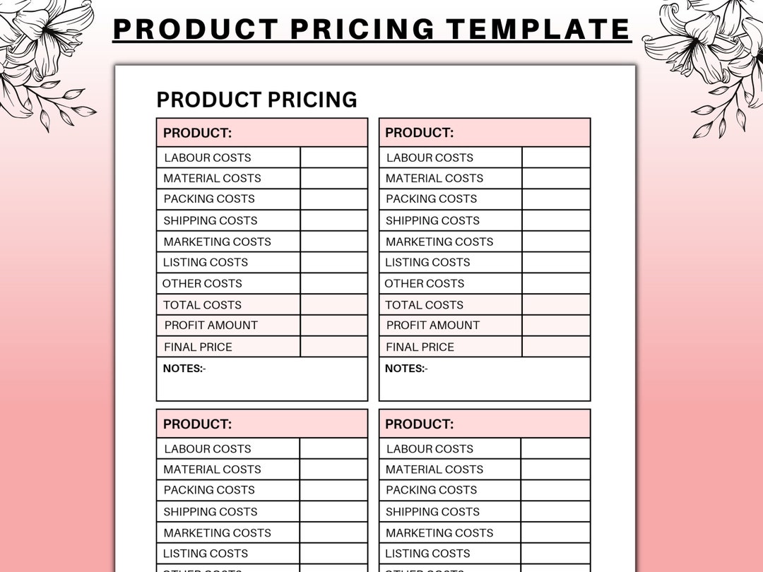 Product Pricing Template, Product Price Calculator, Business Costs ...