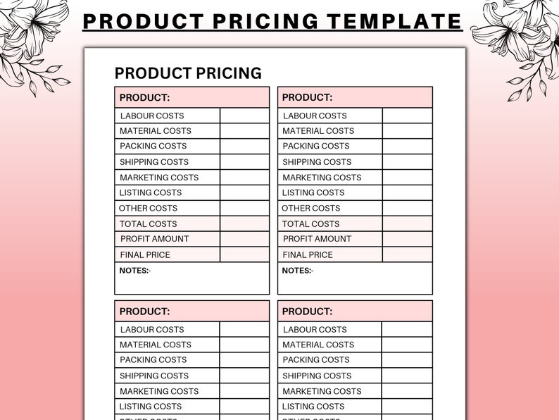 Product Pricing Template, Product Price Calculator, Business Costs ...