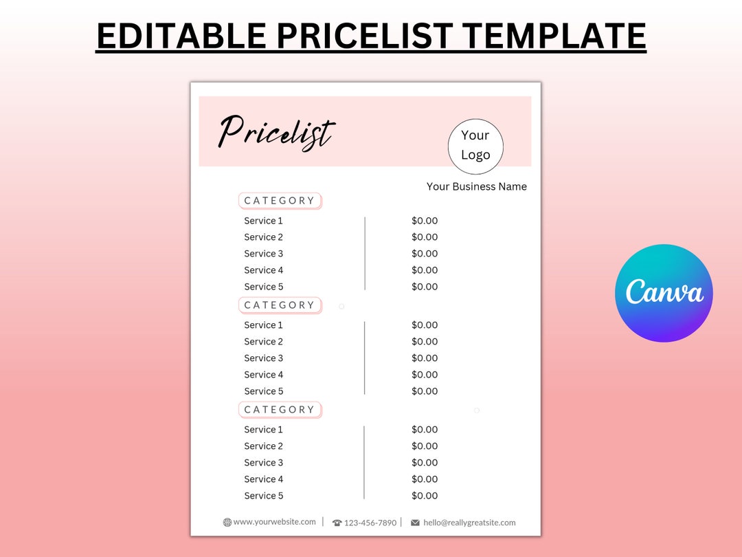 PRICE LIST Template Editable. Printable Price Sheet, Price Guide, Hair ...