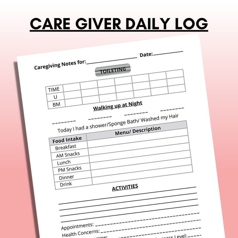 Caregiver Daily Log - Etsy