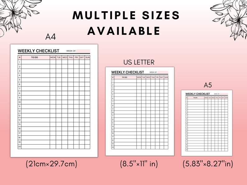 Weekly Checklist Printable, to Do List Template, Weekly Checklist ...