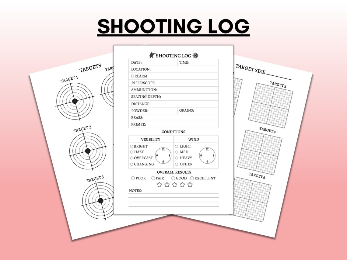 Shooting Log Printable, Shooters Data Record Book for Pistol and Rifle ...