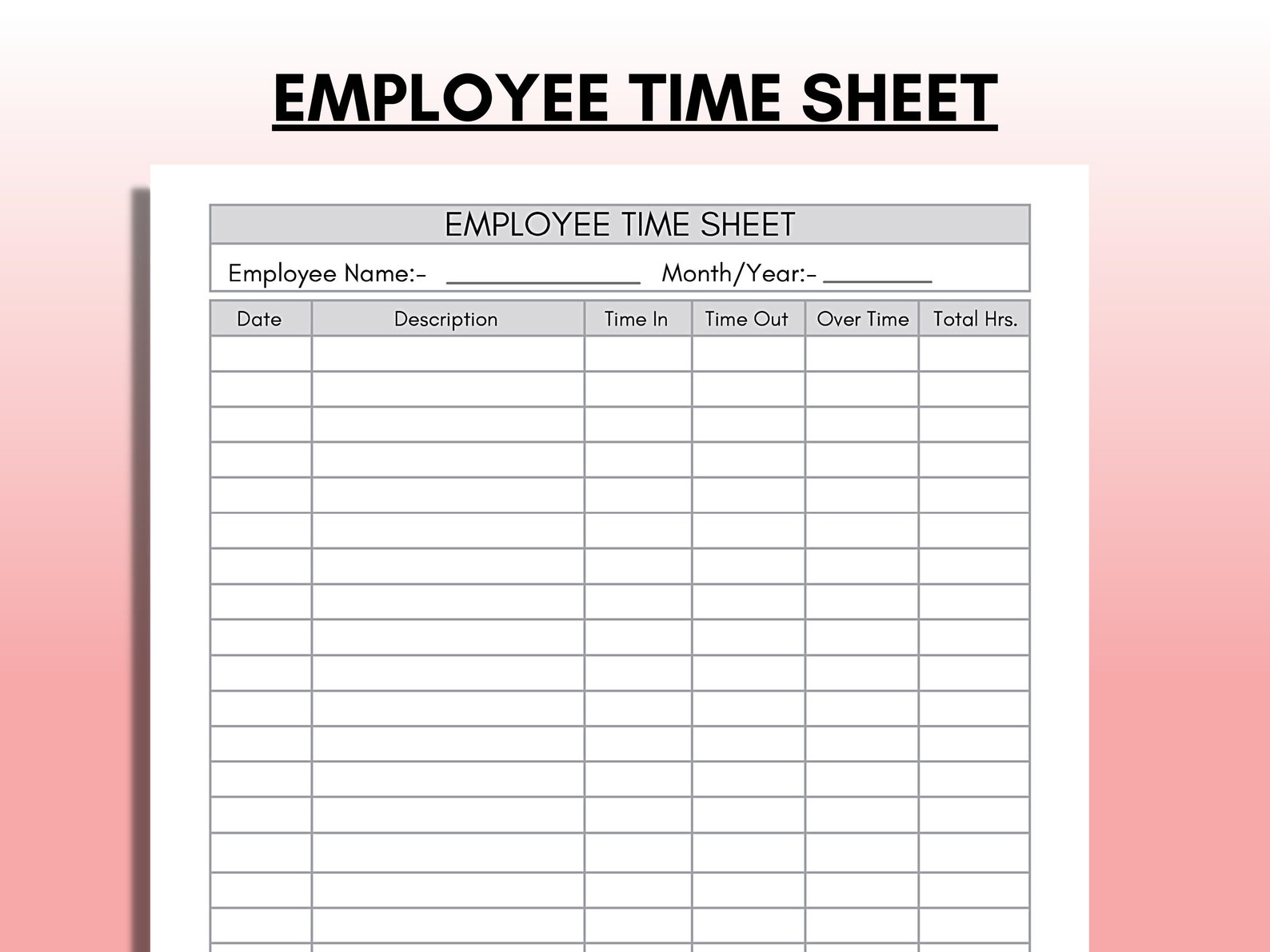 Employee Time Sheet, Time Card Template, Work Schedule Employee ...