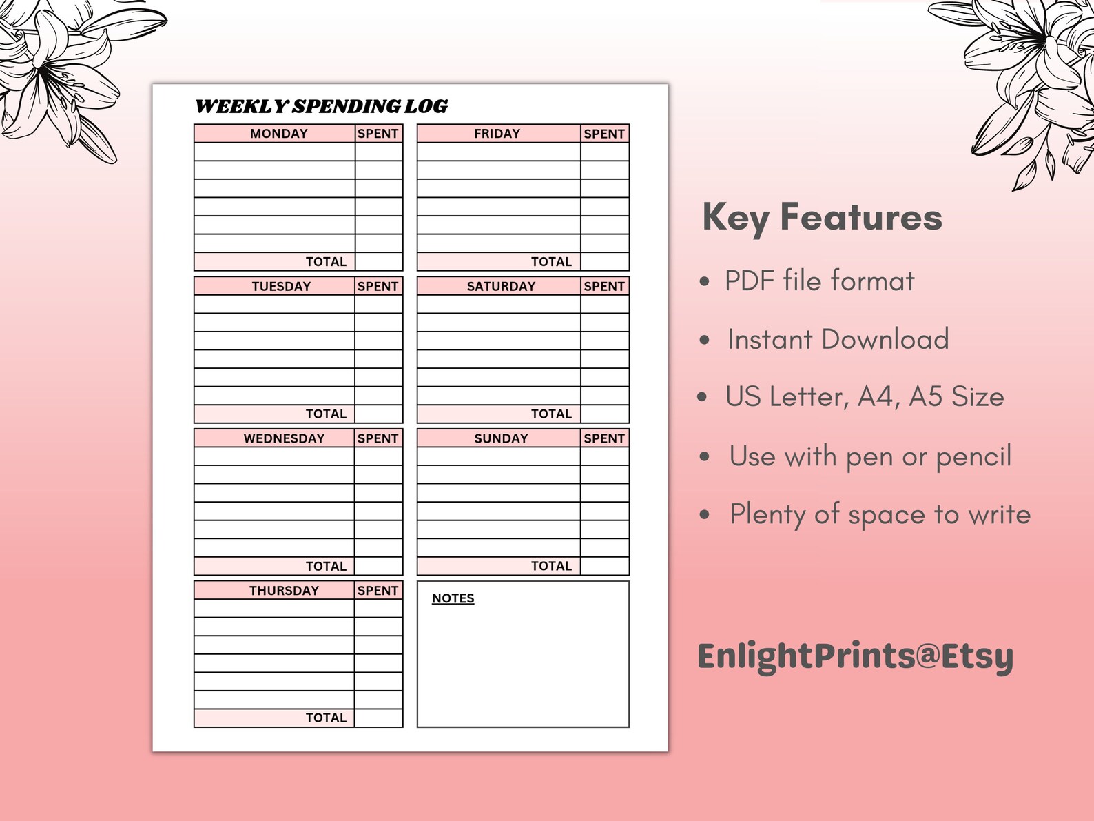 Weekly Spending Tracker, Spending Tracker, Expense Tracker Printable ...