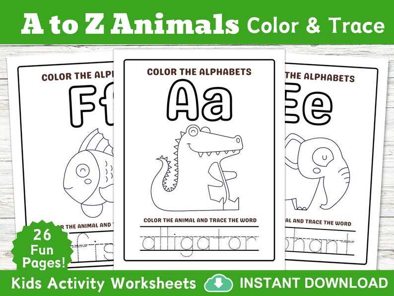 Alphabet Tracing Sheets for Kids, Alphabet Tracing Worksheet, Animal ...
