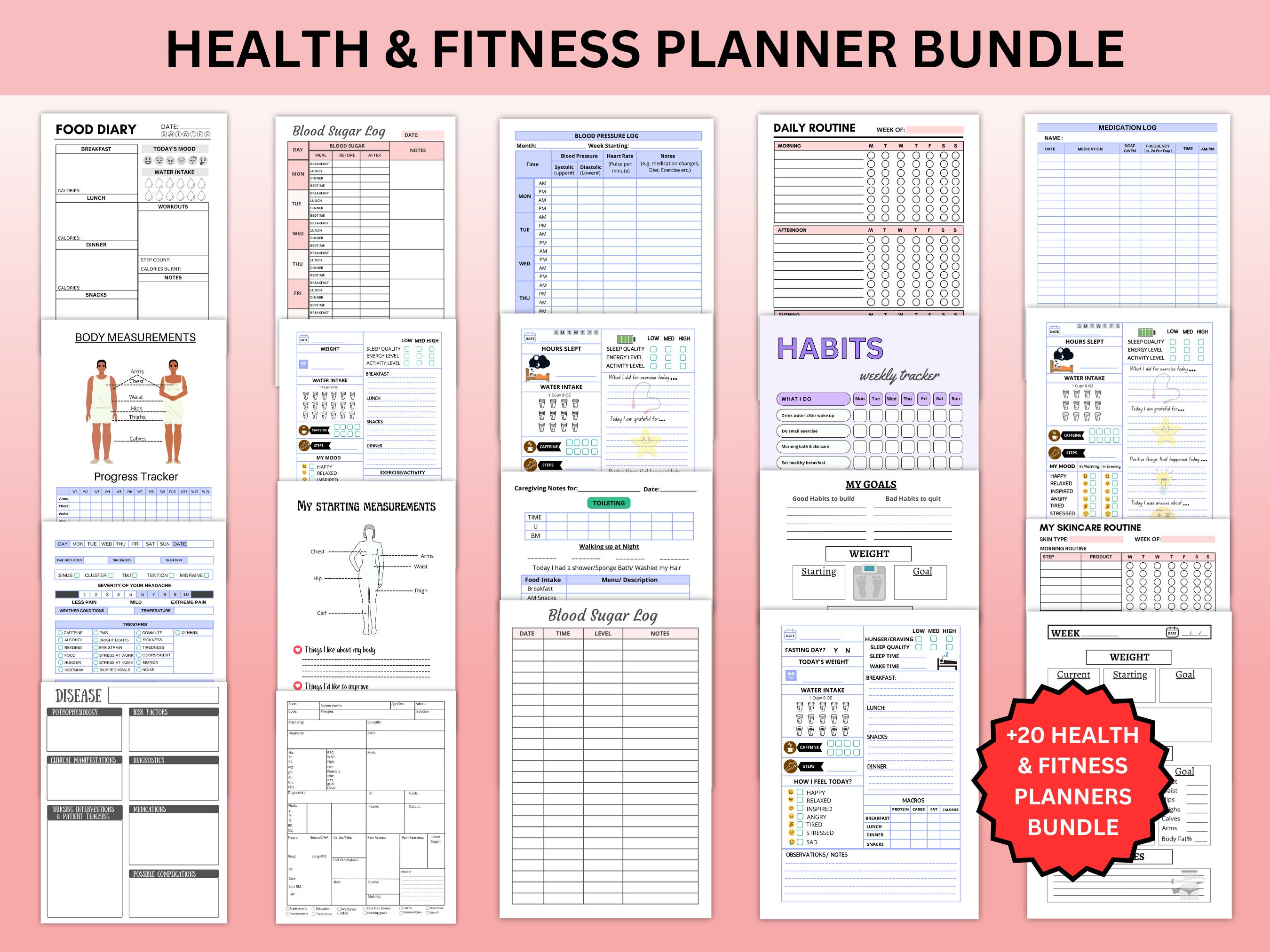 Health and Fitness Planner Bundle, Health Planner Bundle, Fitness ...