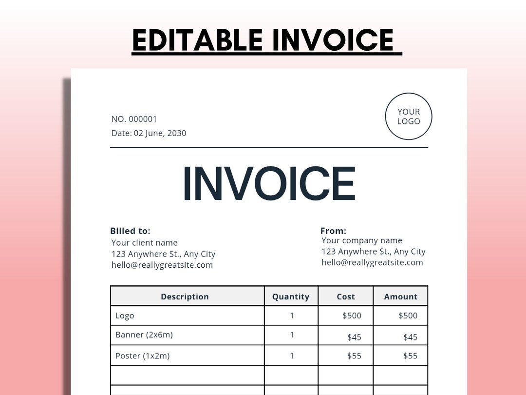 Invoice Template Editable in Canva. Business Invoice - Etsy