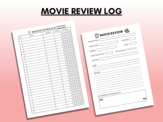 Movie Review Log Film Review Sheet Movies to Watch List - Etsy