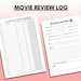 Movie Review Log, Film Review Sheet, Movies to Watch List - Movie ...