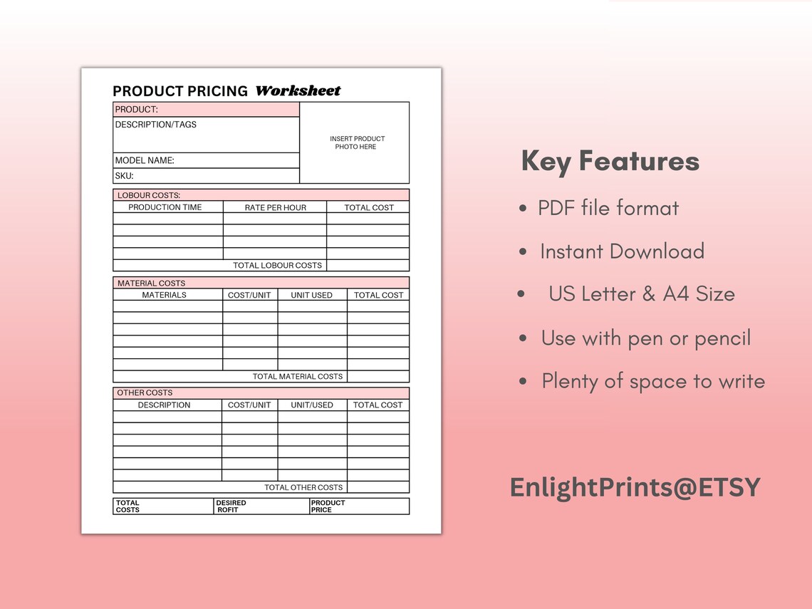 Product Pricing Worksheet Bundle, Business Costs Calculator (PDF ...