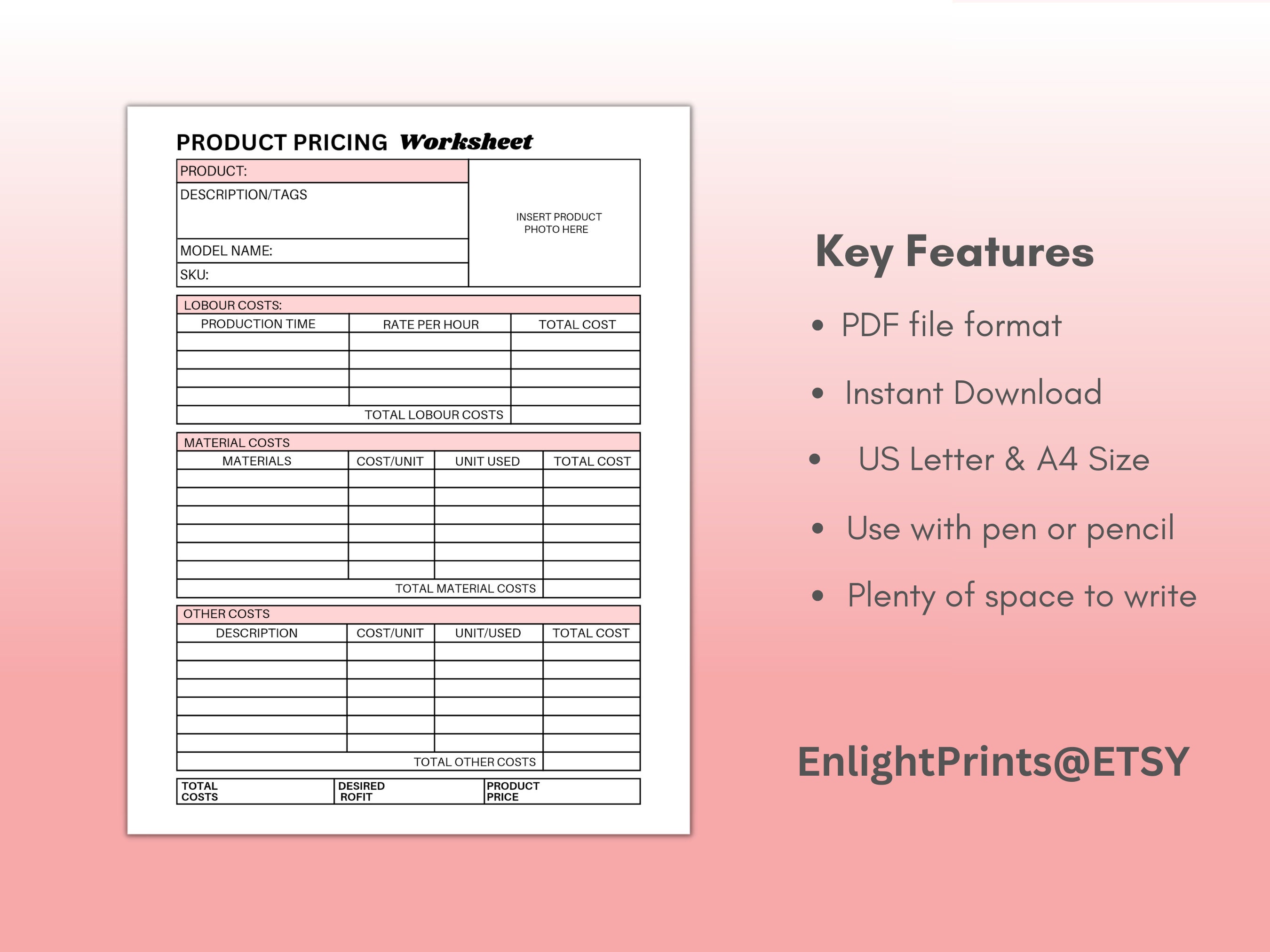 Product Pricing Printable Bundle, Product Price Calculator, Business ...