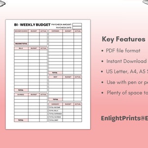 BI WEEKLY Budget Planner Printable, Paycheck Budget Printable, Budget ...