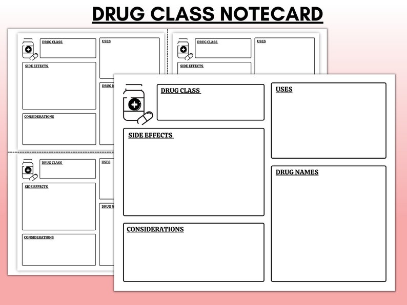 DRUG CLASS Notecard, Nursing Student Study Templates, Printable ...