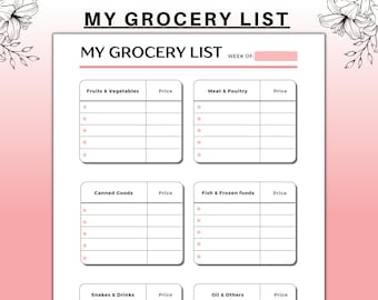 Printable Grocery List, Groceries Planner, Food Shopping List, Dairy ...
