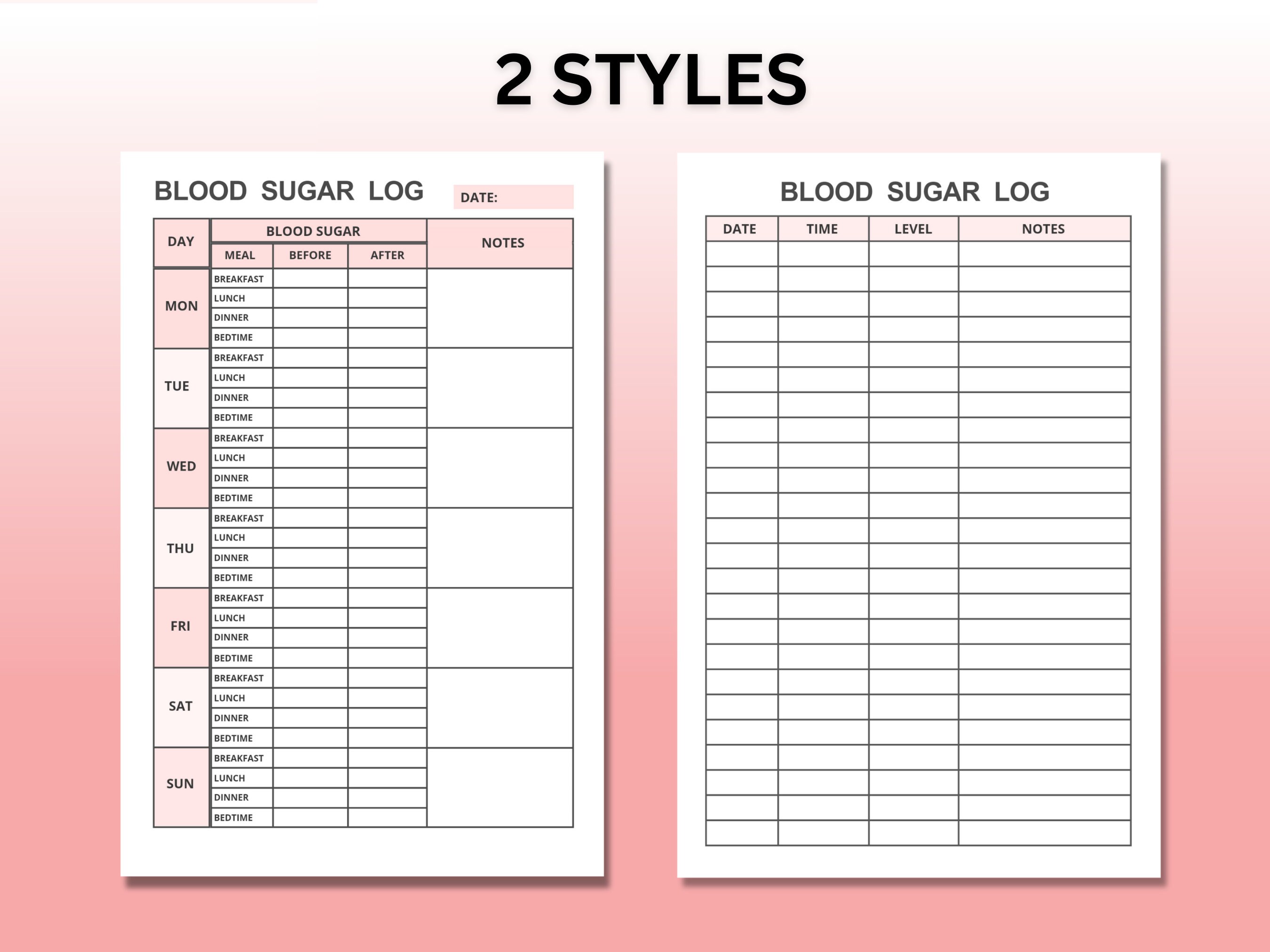 Blood Sugar Log, Blood Sugar Template, Blood Sugar Printable, Blood ...